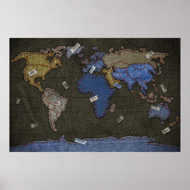 Jeans World Map Poster | Zazzle