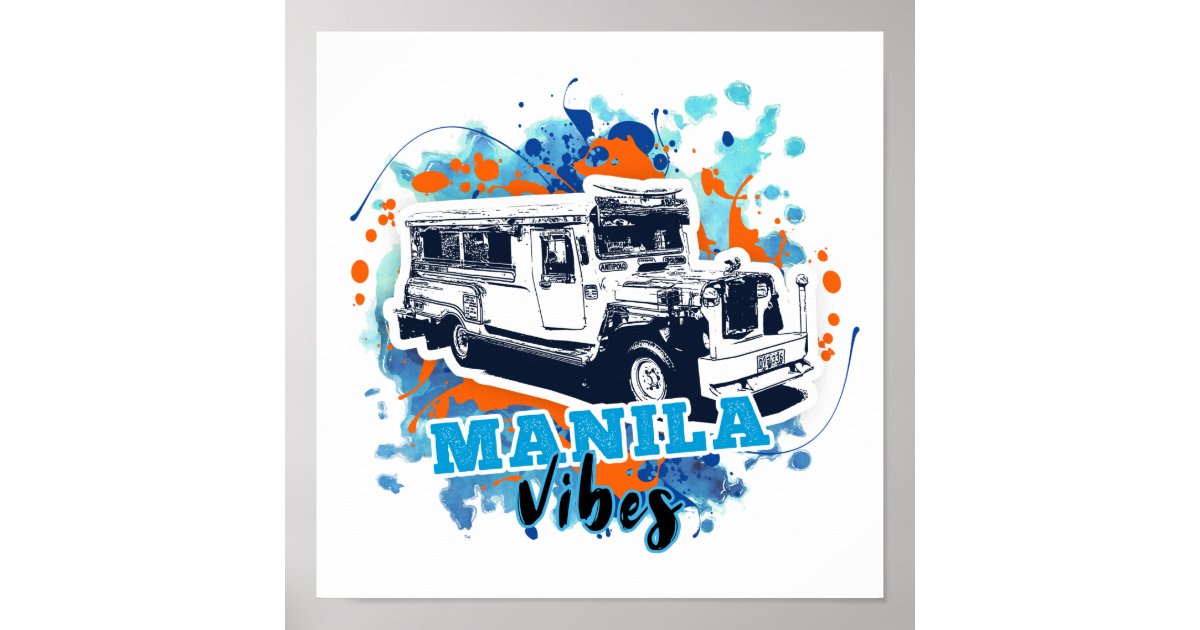 Jeepney Manila Vibes Blue Orange Poster | Zazzle