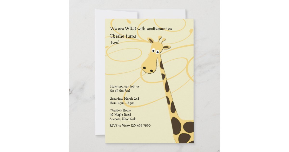 Jeffrey Giraffe Birthday Party Invitation | Zazzle