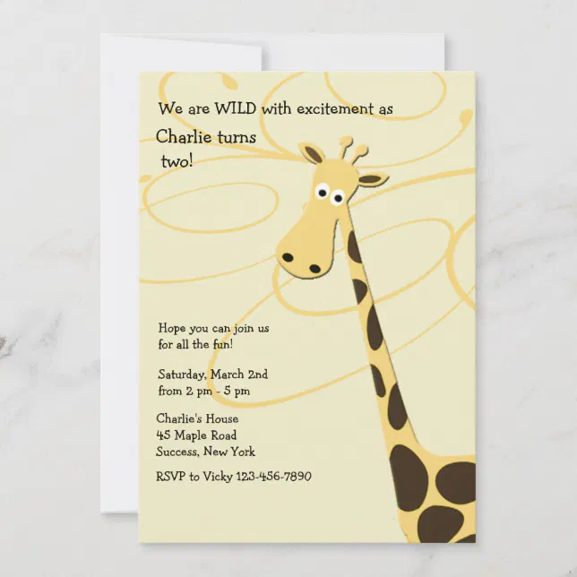 Jeffrey Giraffe Birthday Party Invitation | Zazzle