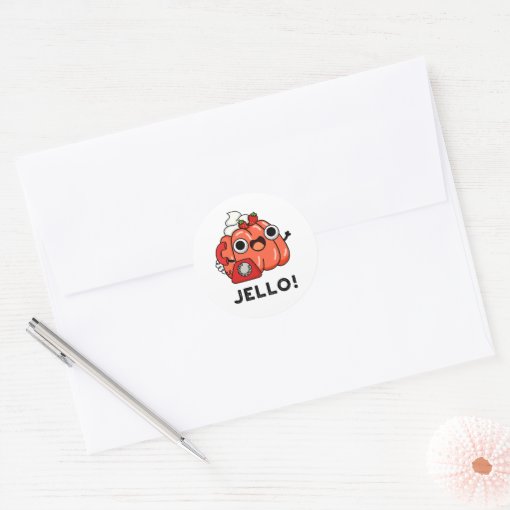 Jello Funny Jello On Phone Pun Classic Round Sticker | Zazzle