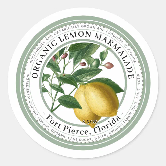 Jelly Label with Vintage Lemon Illustration | Zazzle