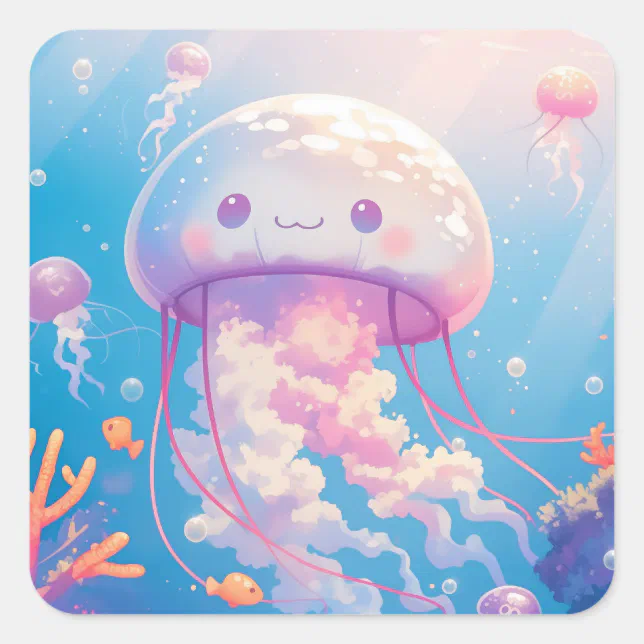 Jellyfish and Coral Wonders Square Sticker | Zazzle