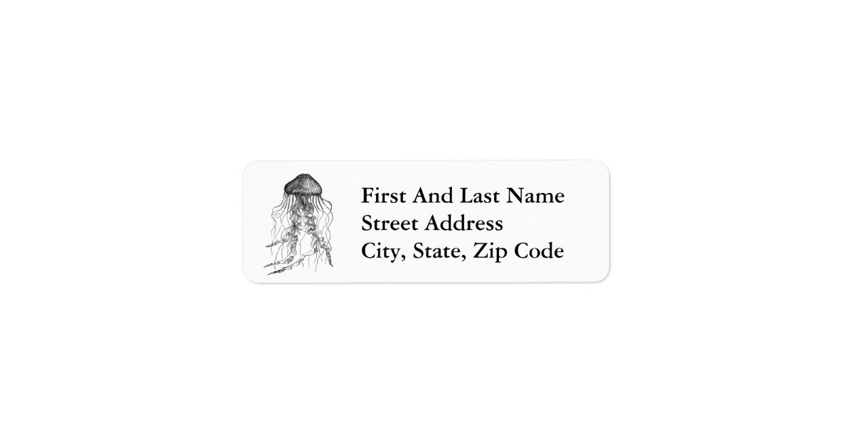Jellyfish Black and White Pencil Drawing Sketch Label | Zazzle