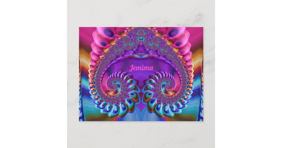 JEMIMA ~ Glossy Postcard 3D Pink Blue Purple Zany | Zazzle