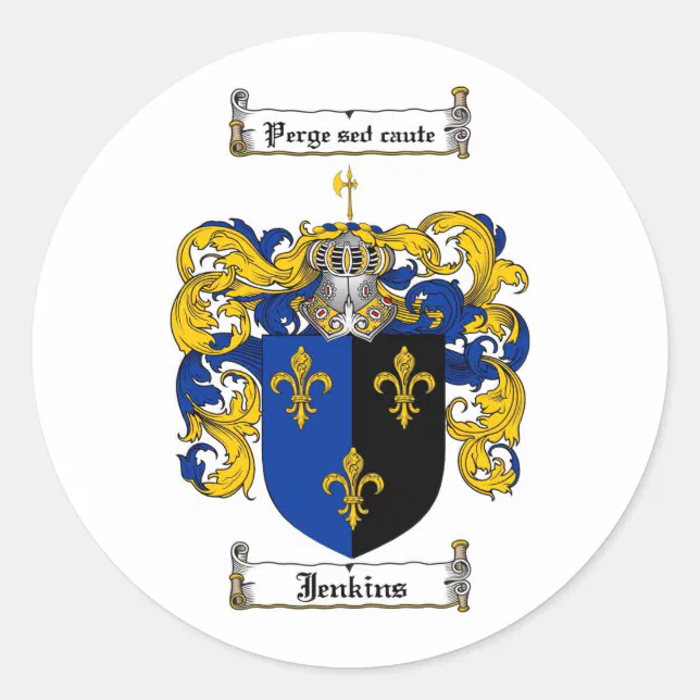 JENKINS FAMILY CREST - JENKINS COAT OF ARMS CLASSIC ROUND STICKER | Zazzle