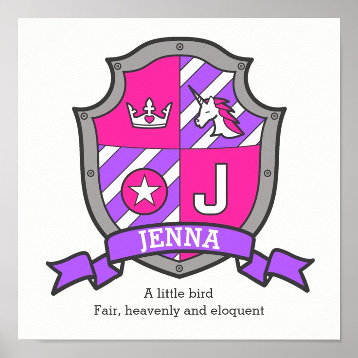 Jenna custom name meaning pink purple letter J Poster | Zazzle