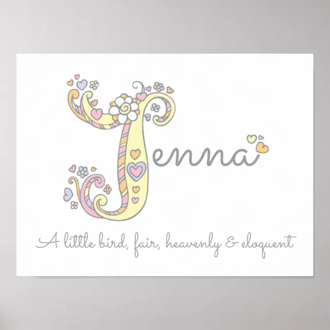 Jenna name and meaning doodle initial art poster | Zazzle
