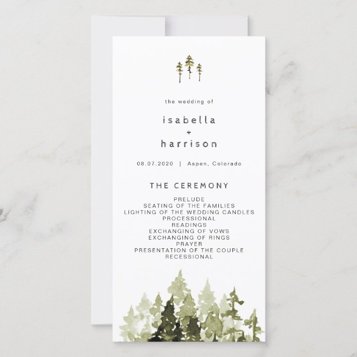 JENNA Rustic Watercolor Pine Tree Program | Zazzle