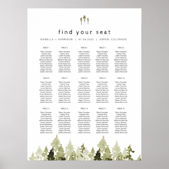 Jenna - Rustic Watercolor Pine Tree Seating Chart | Zazzle.com