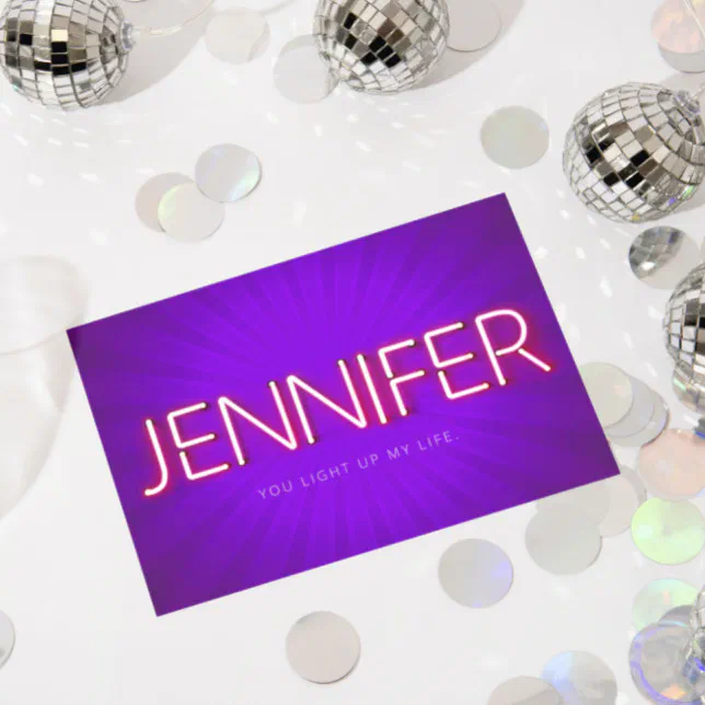 Jennifer name in glowing neon lights card | Zazzle