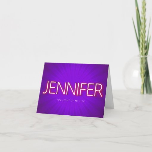 Jennifer name in glowing neon lights card | Zazzle