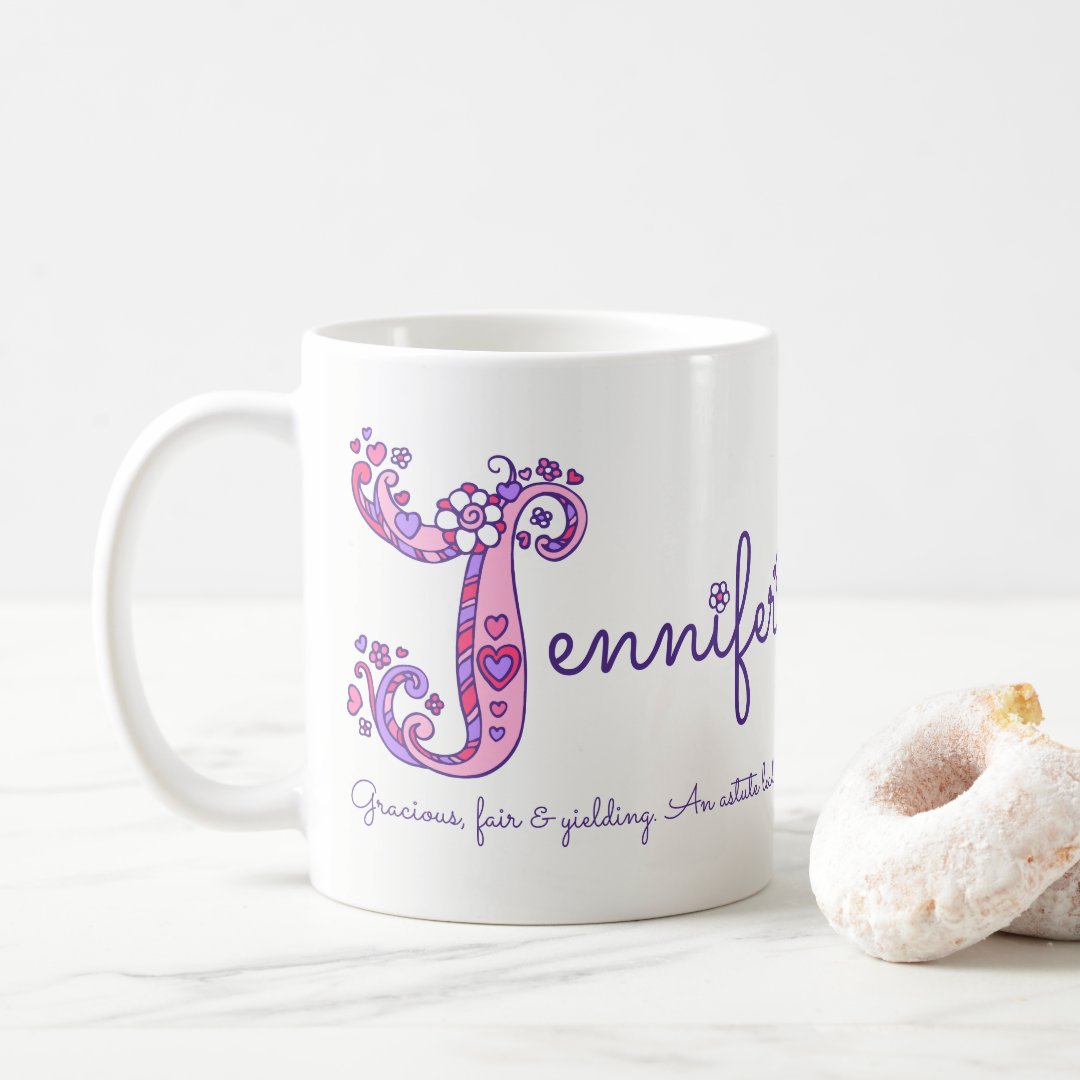 Jennifer name meaning decorative J monogram mug | Zazzle