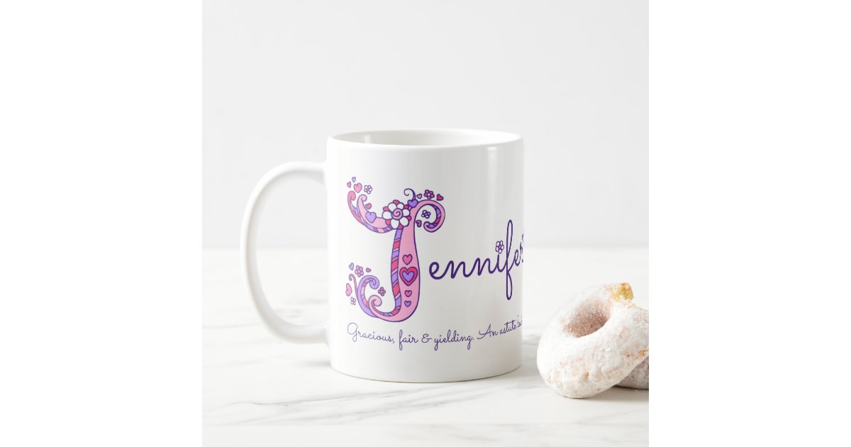 Jennifer name meaning decorative J monogram mug | Zazzle