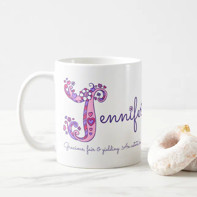 Jennifer name meaning decorative J monogram mug | Zazzle