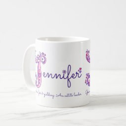 Jennifer name meaning decorative J monogram mug | Zazzle