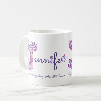 Jennifer name meaning decorative J monogram mug | Zazzle