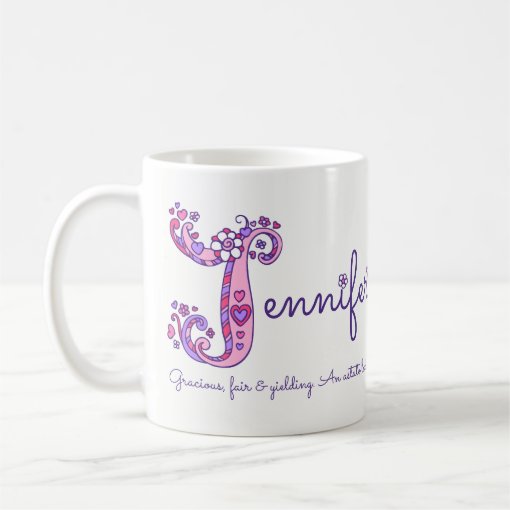 Jennifer name meaning decorative J monogram mug | Zazzle