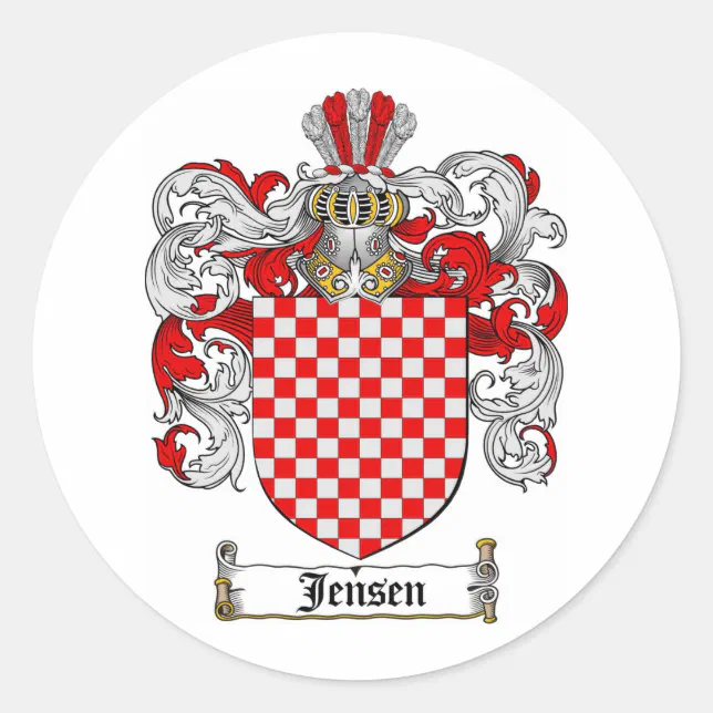 JENSEN FAMILY CREST - JENSEN COAT OF ARMS CLASSIC ROUND STICKER | Zazzle