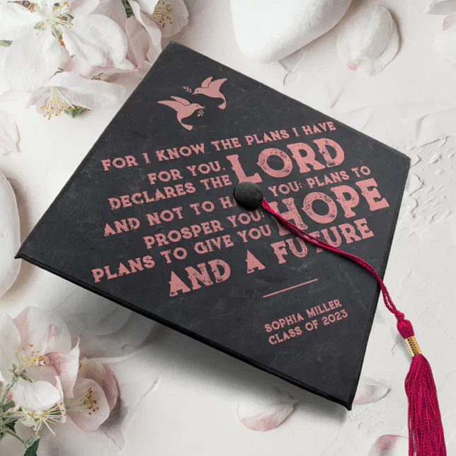 Jeremiah 29:11 Bible Verse Black & Pink Doves Graduation Cap Topper ...