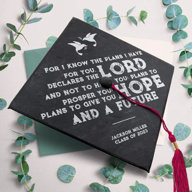Jeremiah 29:11 Bible Verse Black & White Doves Graduation Cap Topper ...