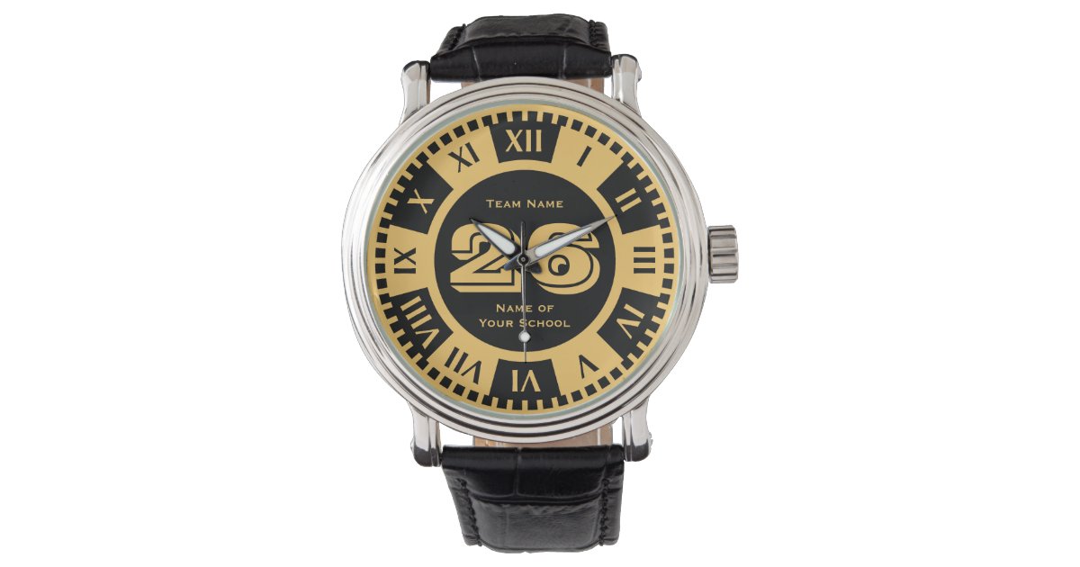 Jersey Number Black and Gold Varsity Colors Watch | Zazzle
