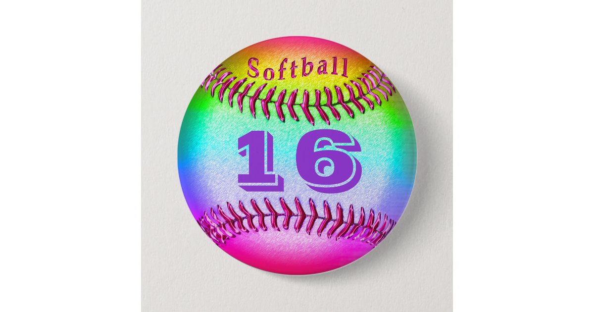Jersey NUMBER on Softball Buttons Pins for Girls | Zazzle