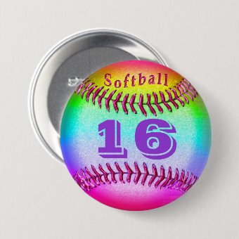 Jersey NUMBER on Softball Buttons Pins for Girls | Zazzle