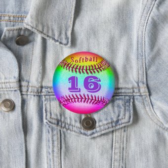 Jersey NUMBER on Softball Buttons Pins for Girls | Zazzle