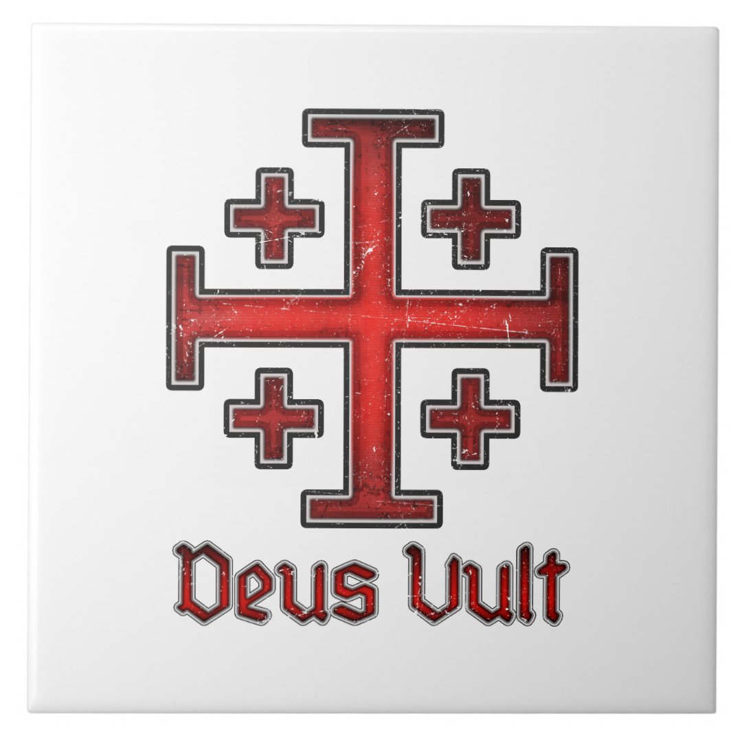 Jerusalem Knight Templar Crusader Cross Deus Vult Ceramic Tile | Zazzle