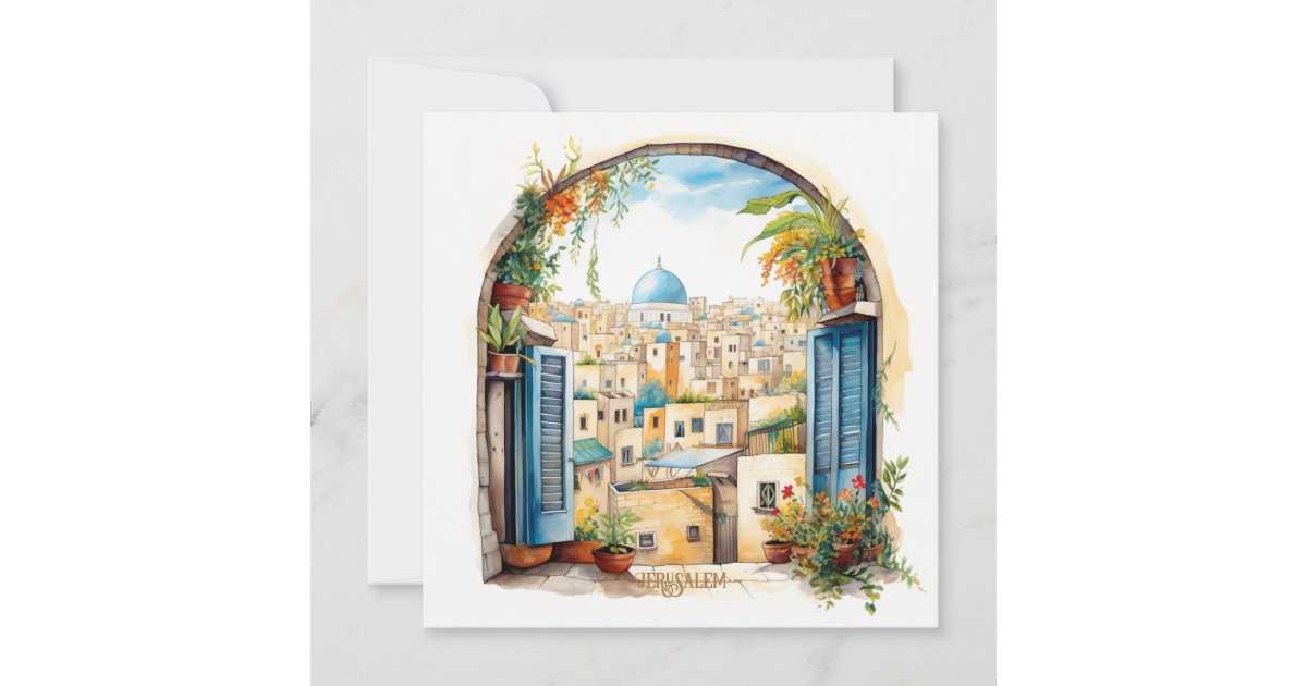 Jerusalem Window View Illustration Holiday Card | Zazzle