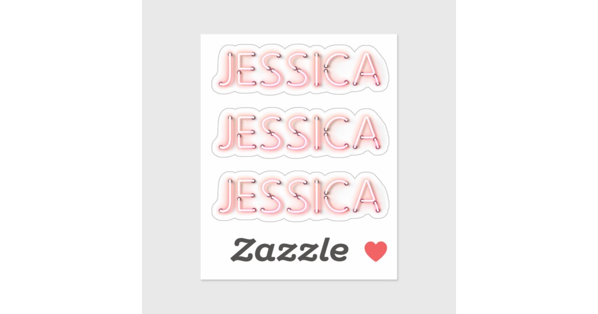 Jessica name in glowing neon lights x3 sticker | Zazzle