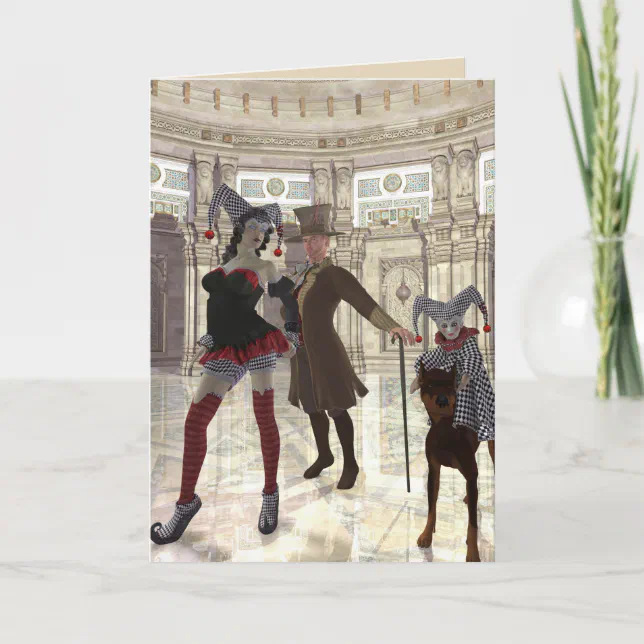 jesters in costume greeting card | Zazzle
