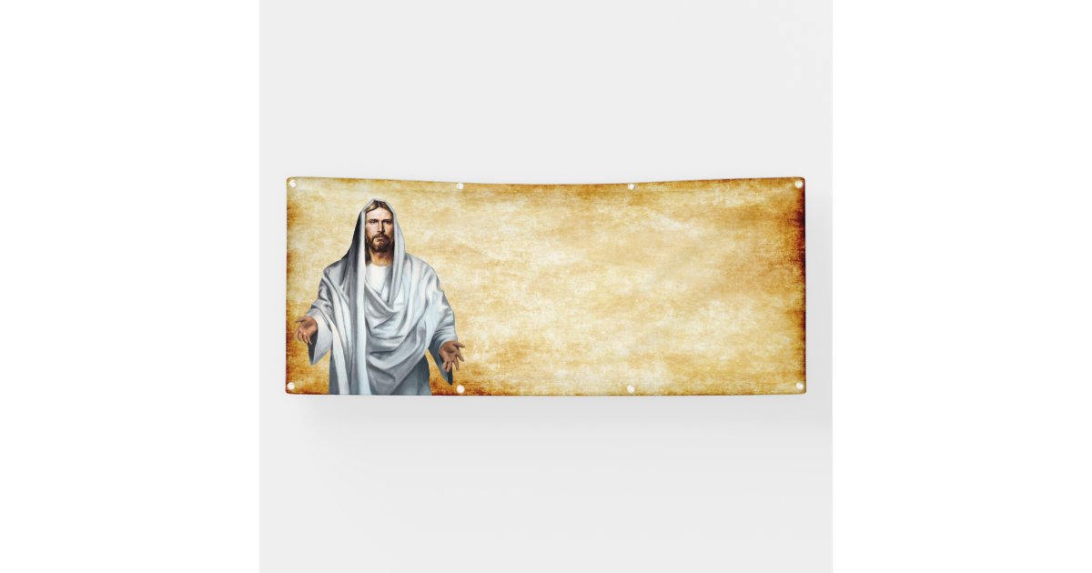 Jesus and parchment blank church template banner | Zazzle