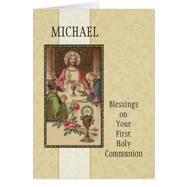 Jesus at Last Supper First Holy Communion Card | Zazzle