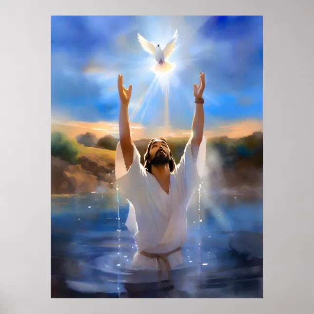 Jesus Being Baptized In Jordan River Poster | Zazzle