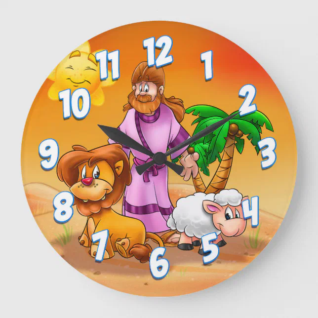 Jesus cartoon wall clock kids room | Zazzle