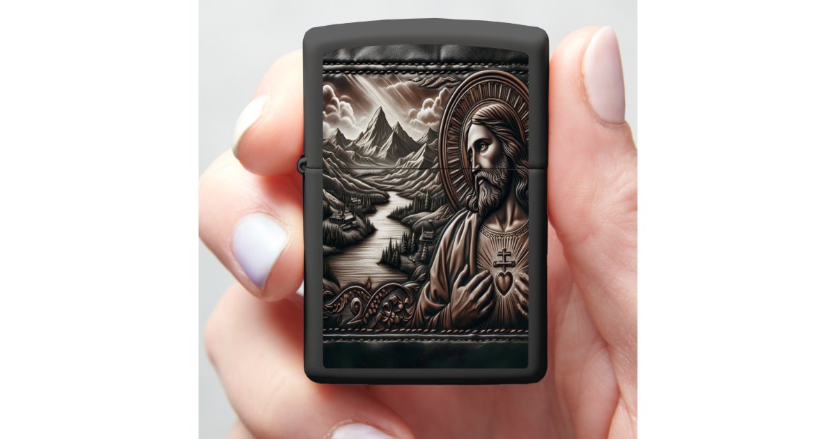 Jesus Carving With Mountain Landscape Zippo Lighter | Zazzle