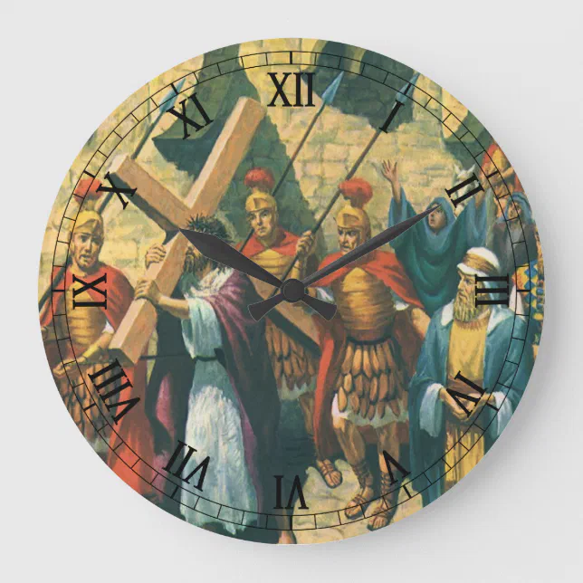 Jesus Christ Carrying the Cross to his Crucifixion Large Clock | Zazzle