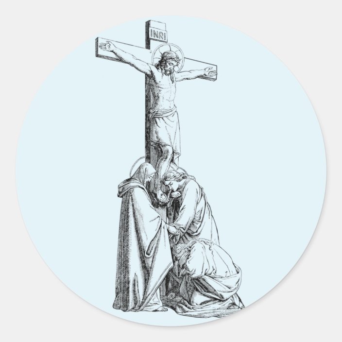 Jesus Christ Crucifixion cross Illustration art Classic Round Sticker ...