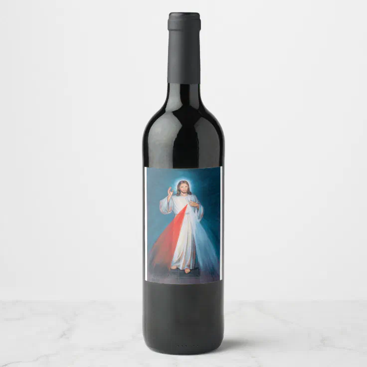 Jesus Christ Divine Mercy Sacred Heart of Jesus Wine Label | Zazzle