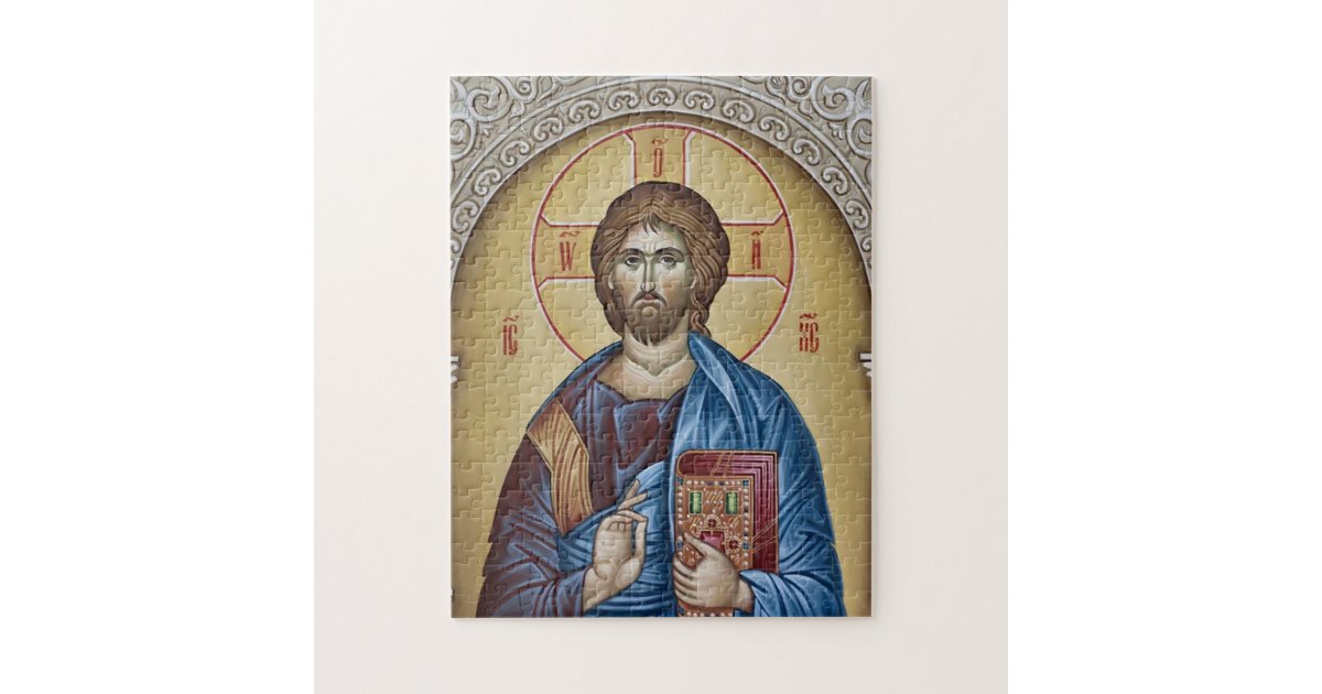 Jesus Christ Holding the Gospels Icon Jigsaw Puzzle | Zazzle
