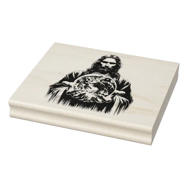 Jesus Christ Holding The world Art illustration Rubber Stamp | Zazzle