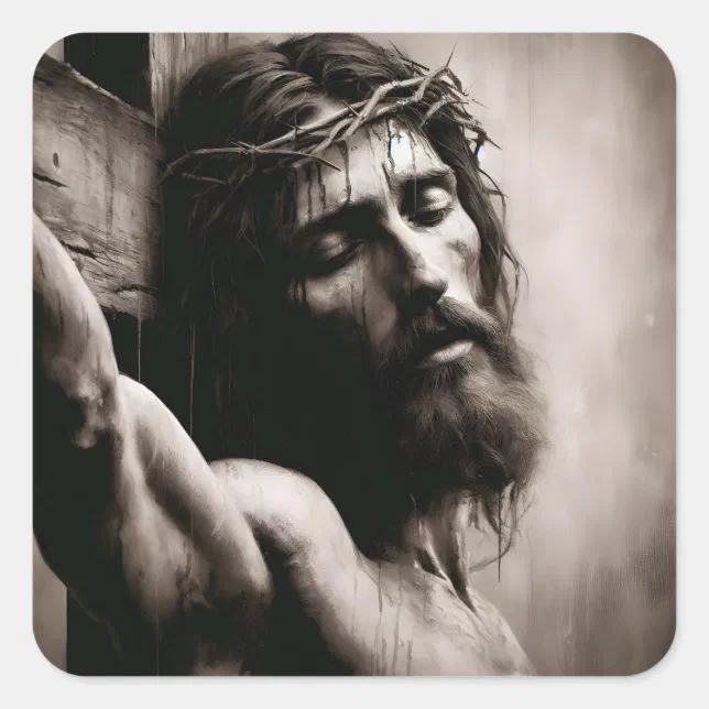 Jesus Christ On The Cross Religious Square Sticker | Zazzle