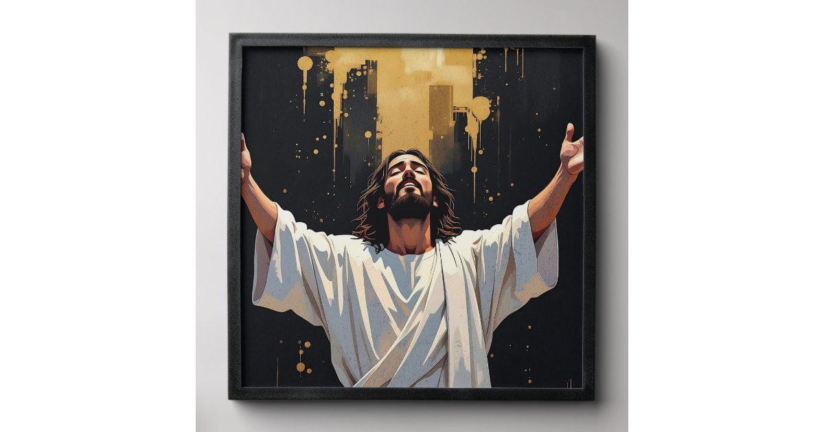 Jesus Christ Our Savior | Black and Gold Peel And Stick Photo Tile | Zazzle