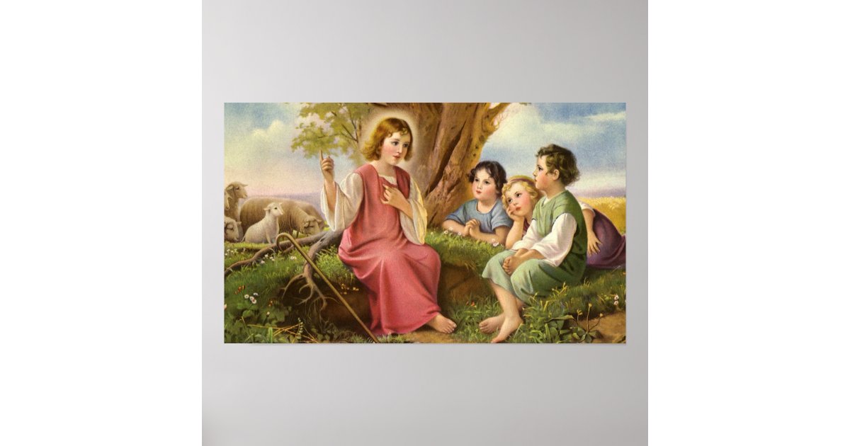 Jesus Christ Teaching Children, Vintage Religion Poster | Zazzle