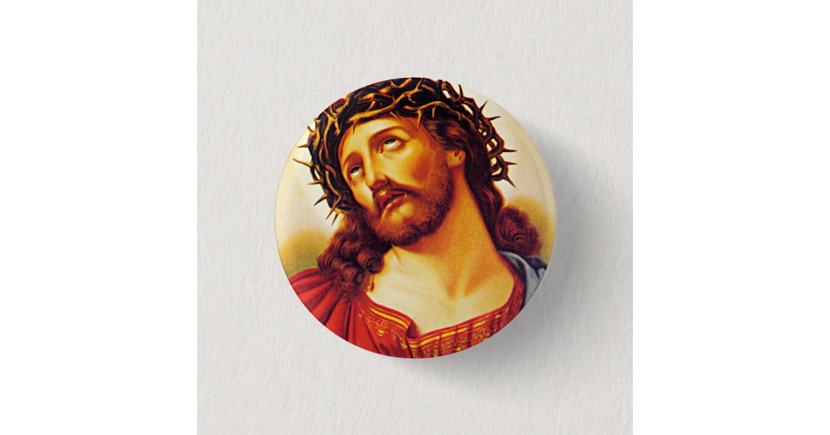 jesus christ thorn crown vintage art painting button | Zazzle