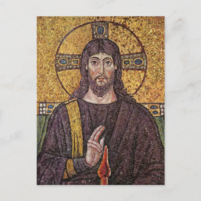 Jesus Christ with Holy Spirit Flame Mosaic Postcard | Zazzle
