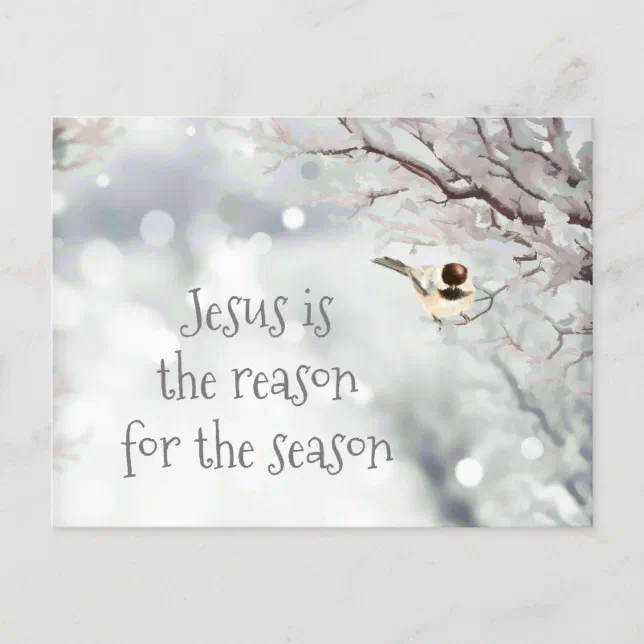 Jesus Christmas Quote Cute Winter Frost Bird Holiday Postcard | Zazzle