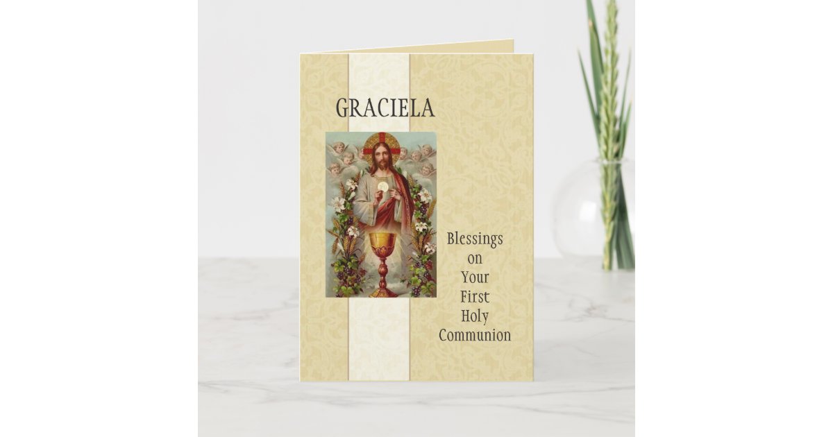 Jesus Eucharist Angels First Holy Communion Card | Zazzle